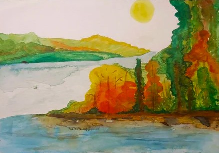 Sara Schouten Inlet Fall painting - Visit Denman Island